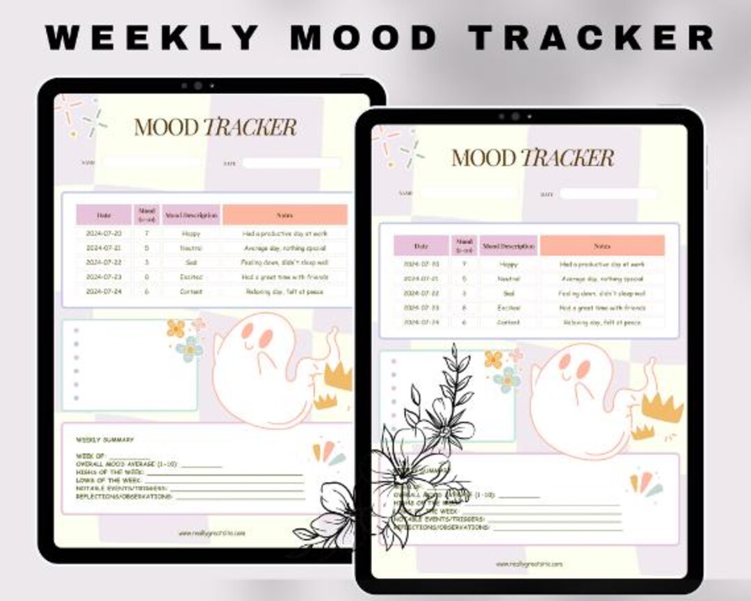 Weekly Mood Tracker Printable - Mood Journal, Daily Logs, Digital ...
