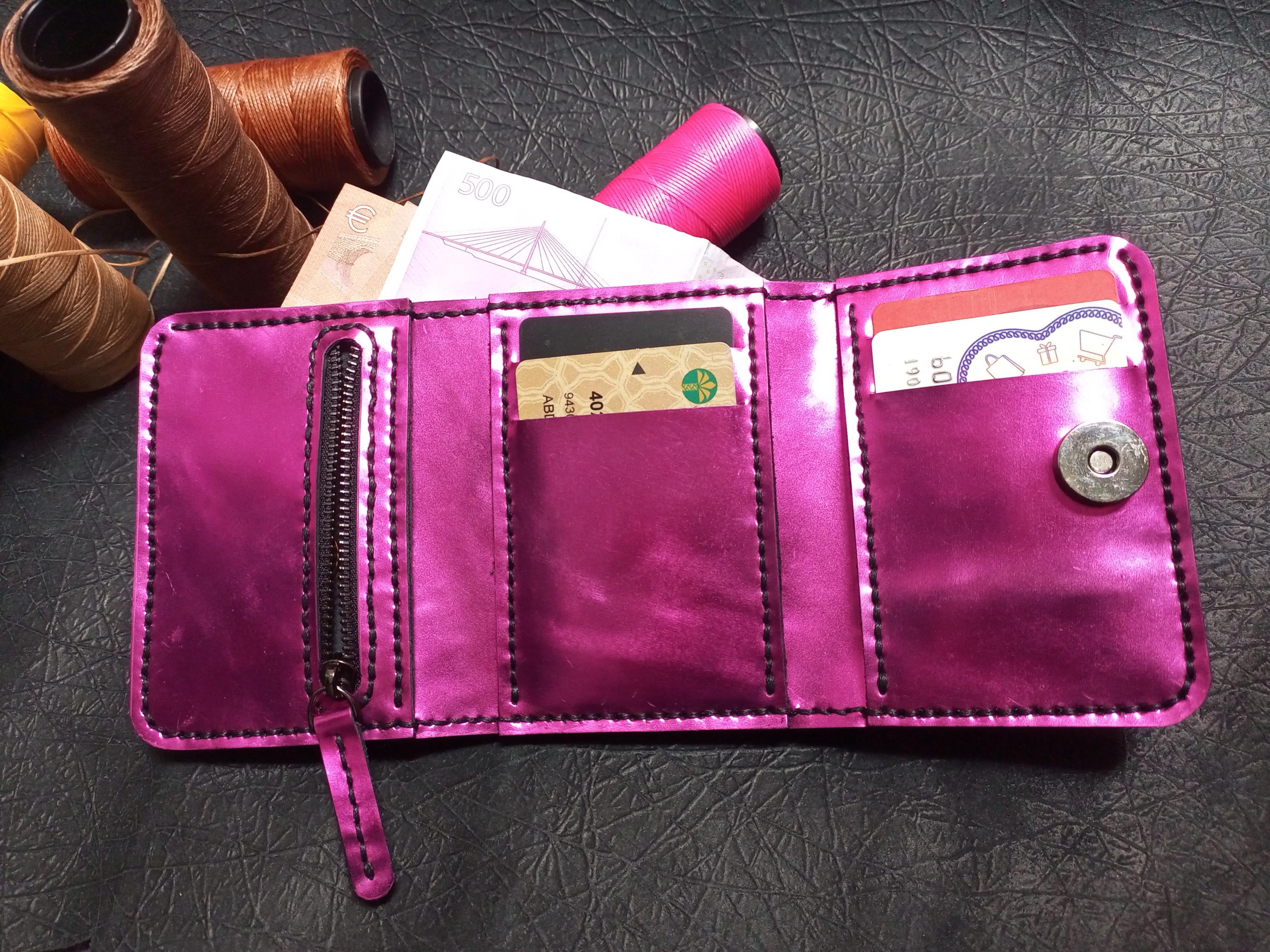 Metallic Pink Wallet, Trifold Women Wallet, Hand-stitched Leather ...
