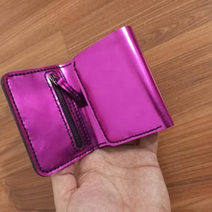 Metallic Pink Wallet, Trifold Women Wallet, Hand-stitched Leather ...