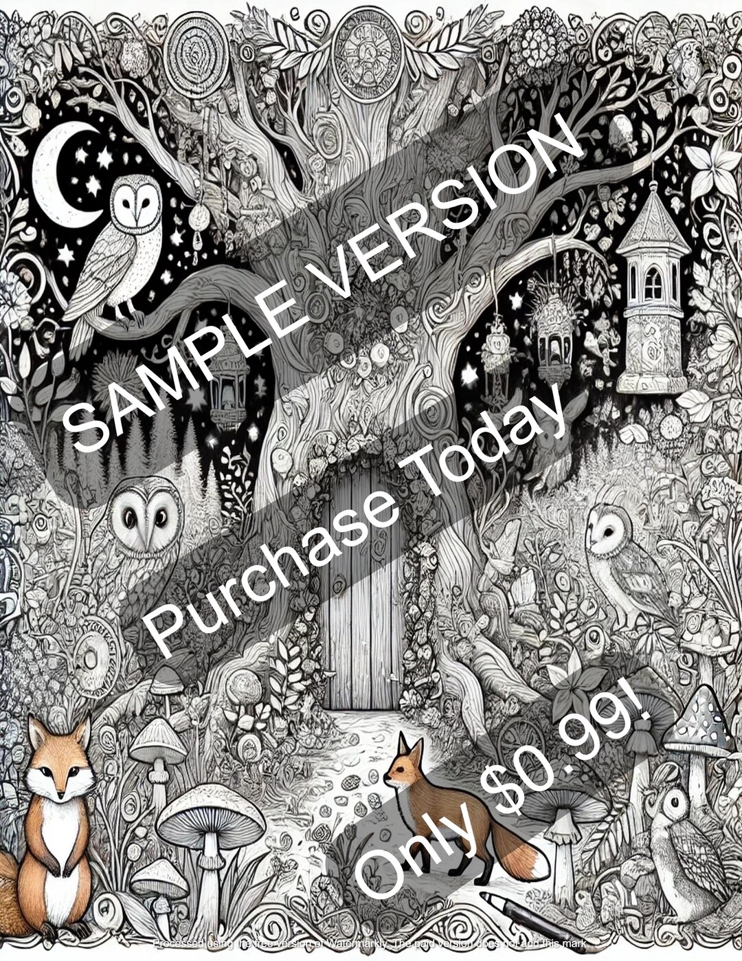 Enchanted Forest/ Printable Whimsical Woodland Illustration (colorable ...
