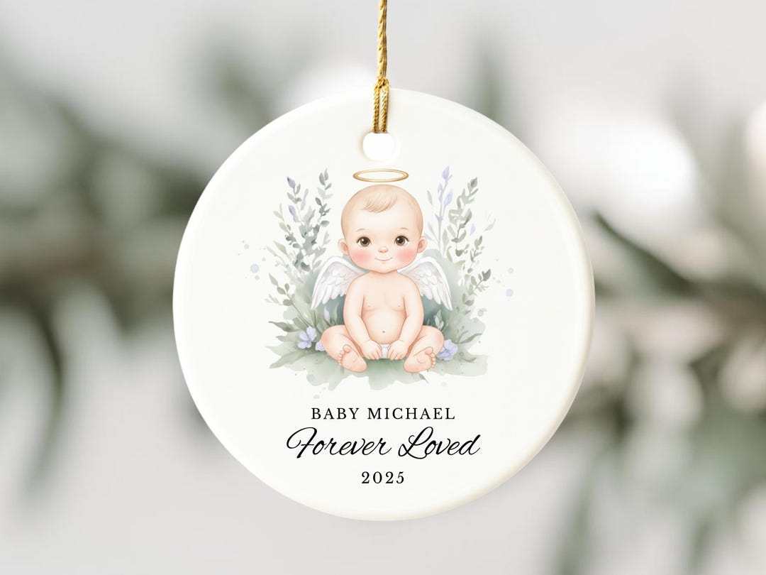 Angel Baby Memorial Christmas Ornament - Personalized Ceramic, Round ...