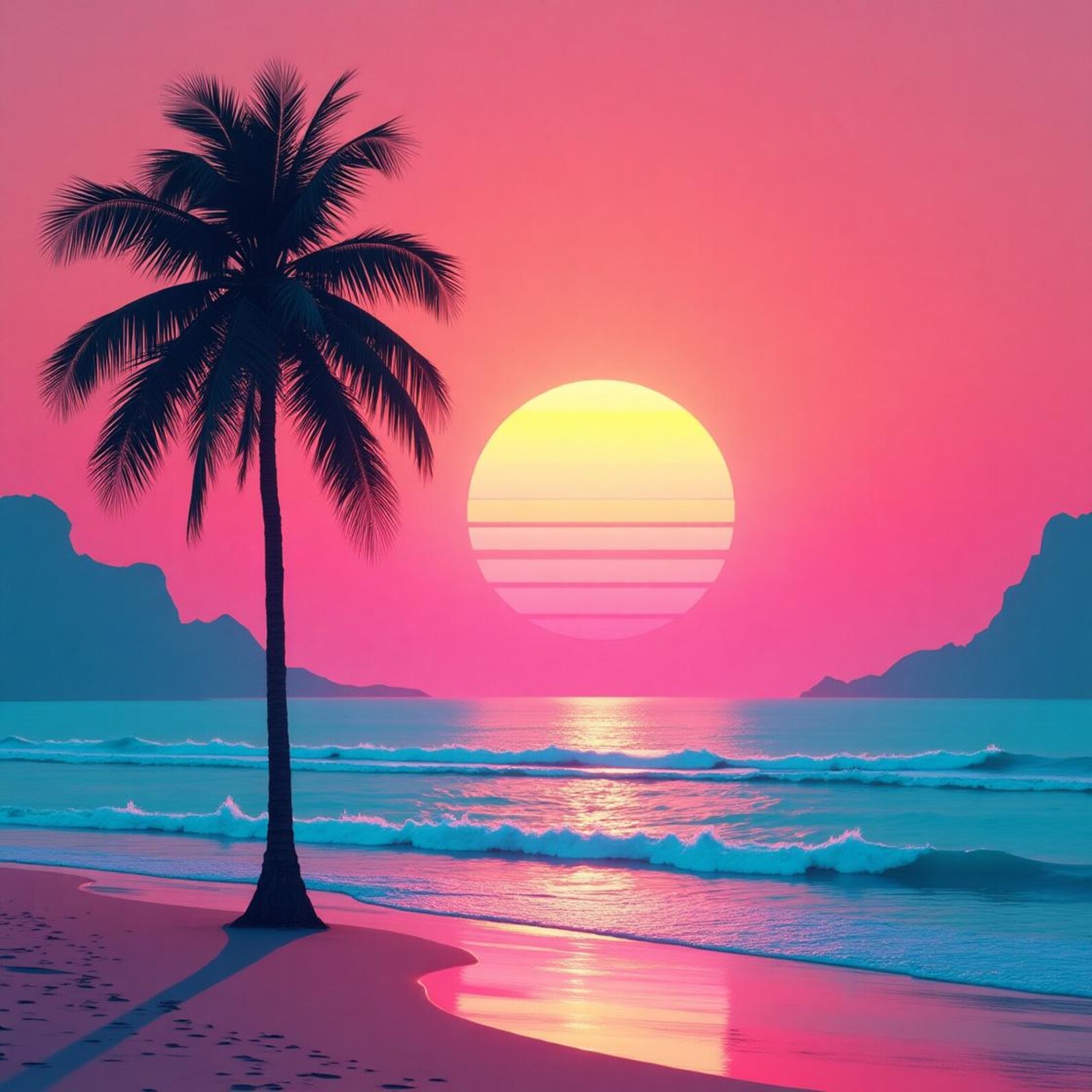 150+ Retro 80s Vaporwave Palm Tree Sunset With Geometric Shapes, Miami ...