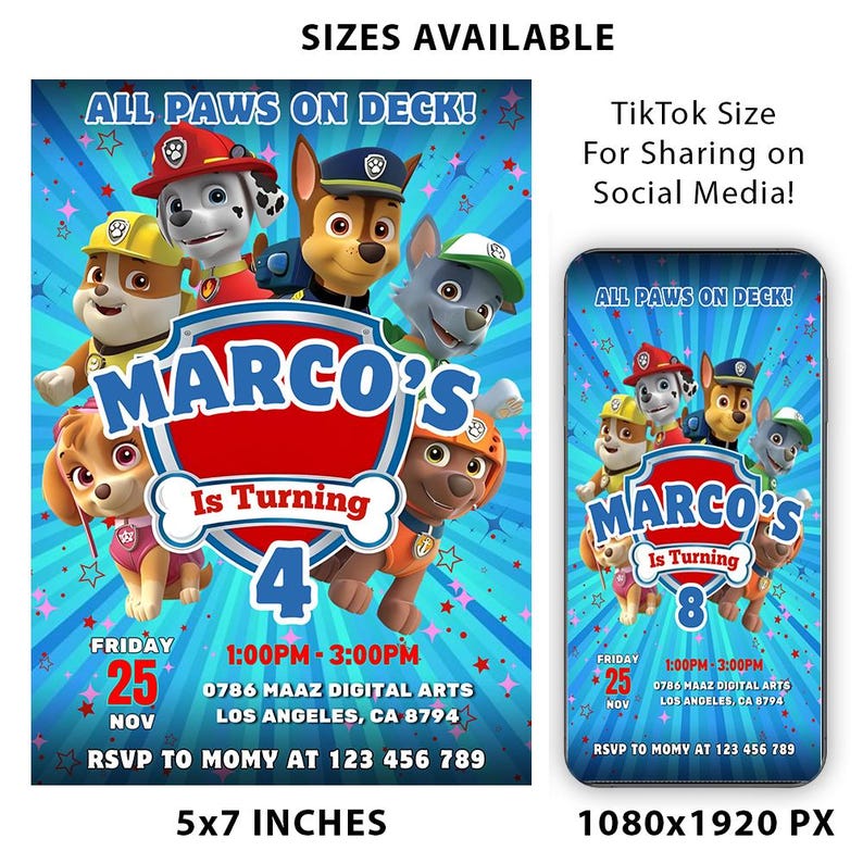 Editable Paw-ty Birthday Invitation Template, Kids Party Invitation ...