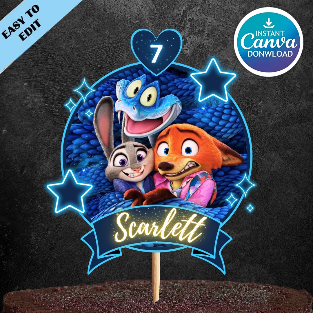 Zootopia Cake Topper Editable, Zootopia Birthday Cake Decoration, Kids ...