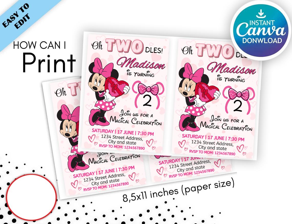 Editable Oh Twodles Birthday Invitation Digital 2nd Birthday Cute Mouse ...