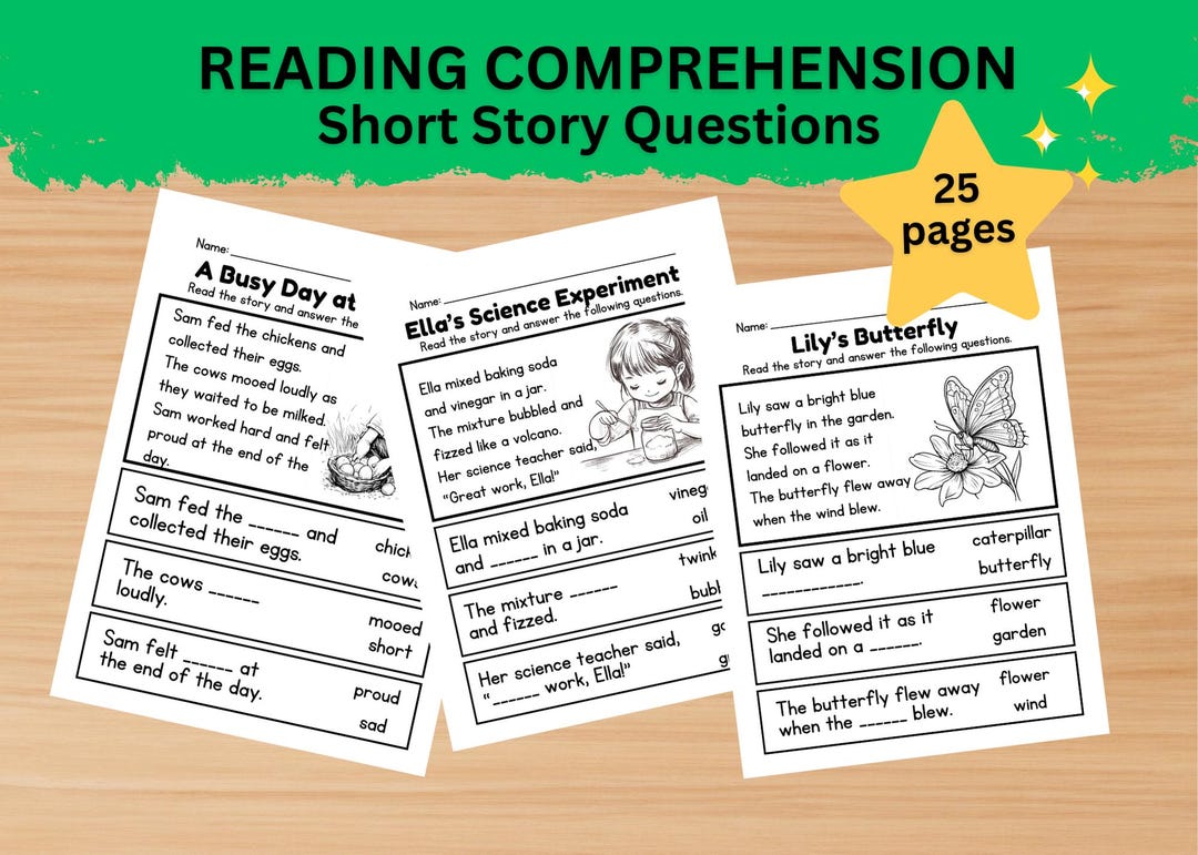 25-page Black and White Reading Comprehension – Short Stories ...