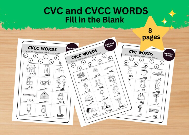 8 CVCC and CVC Words Printable Worksheets – Fun & Engaging for Early ...