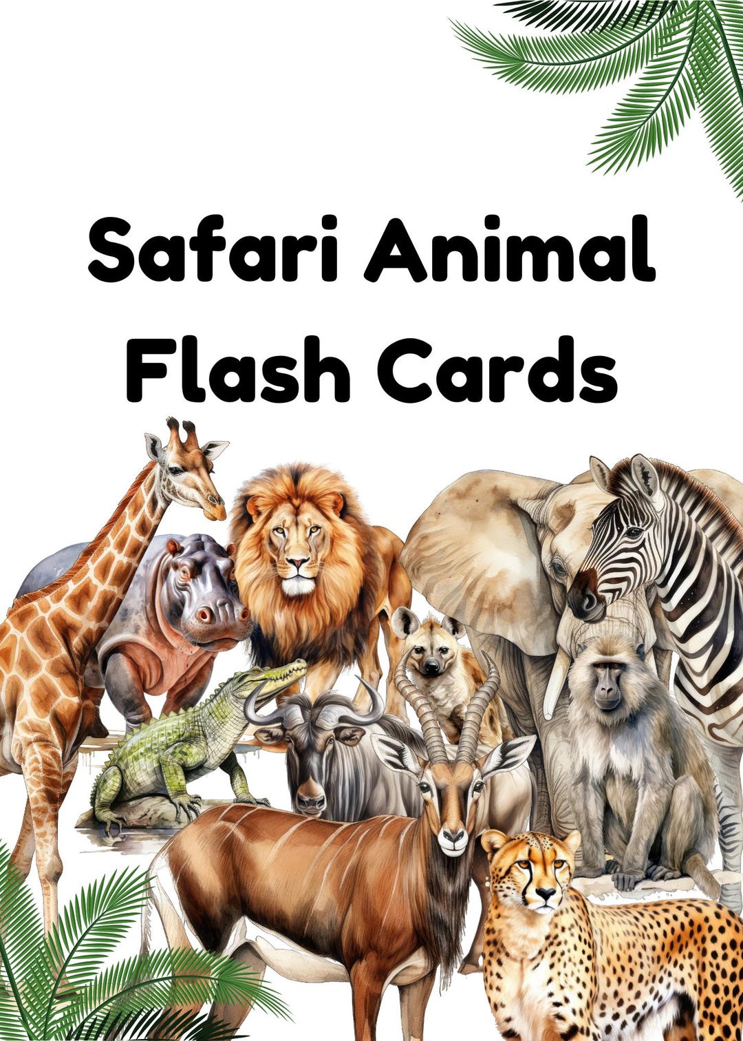Safari Animal Flash Cards 12-pack Digital Download Printable ...
