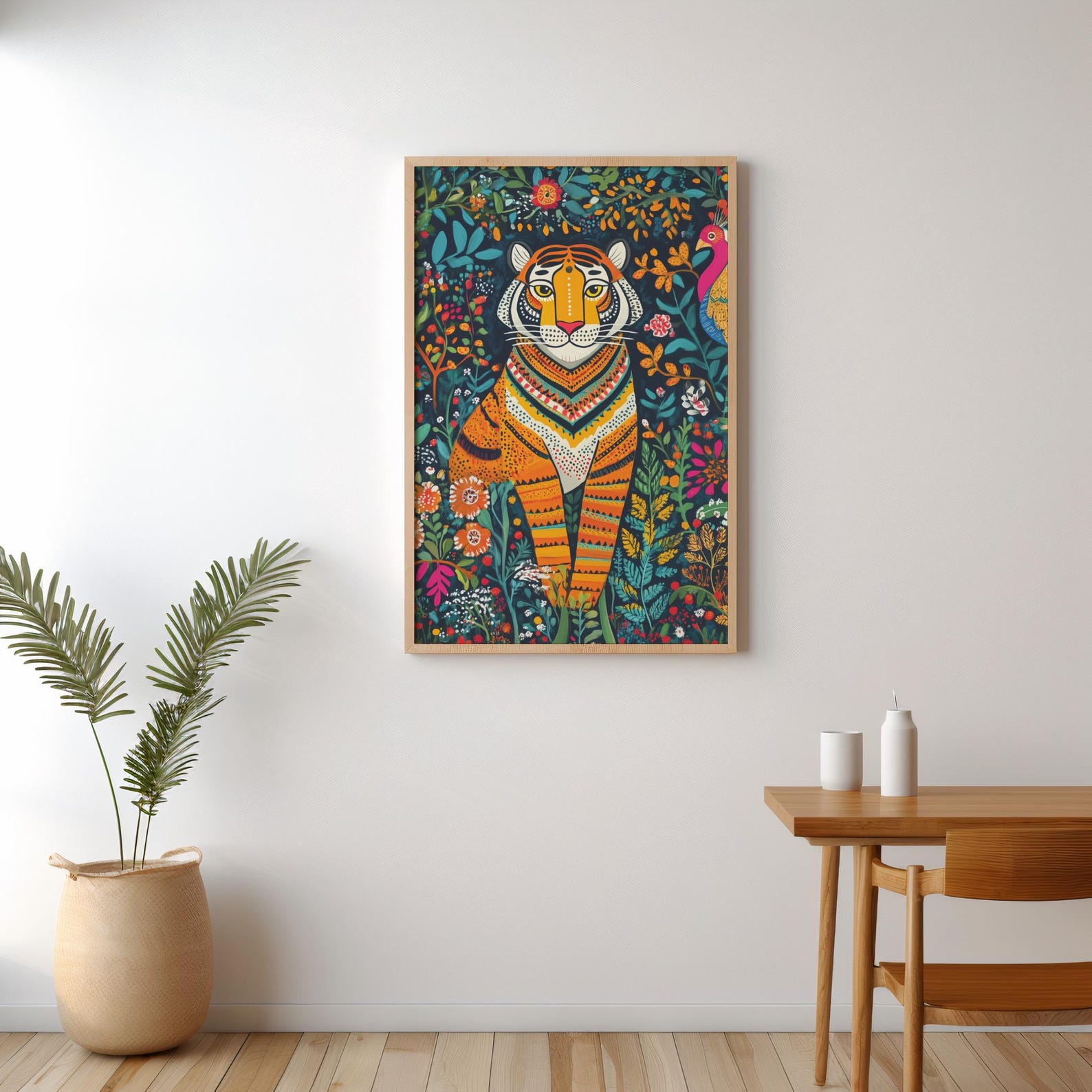 Indian Tiger Art Print, Gond Art Painting, Indian Folk Art Digital ...