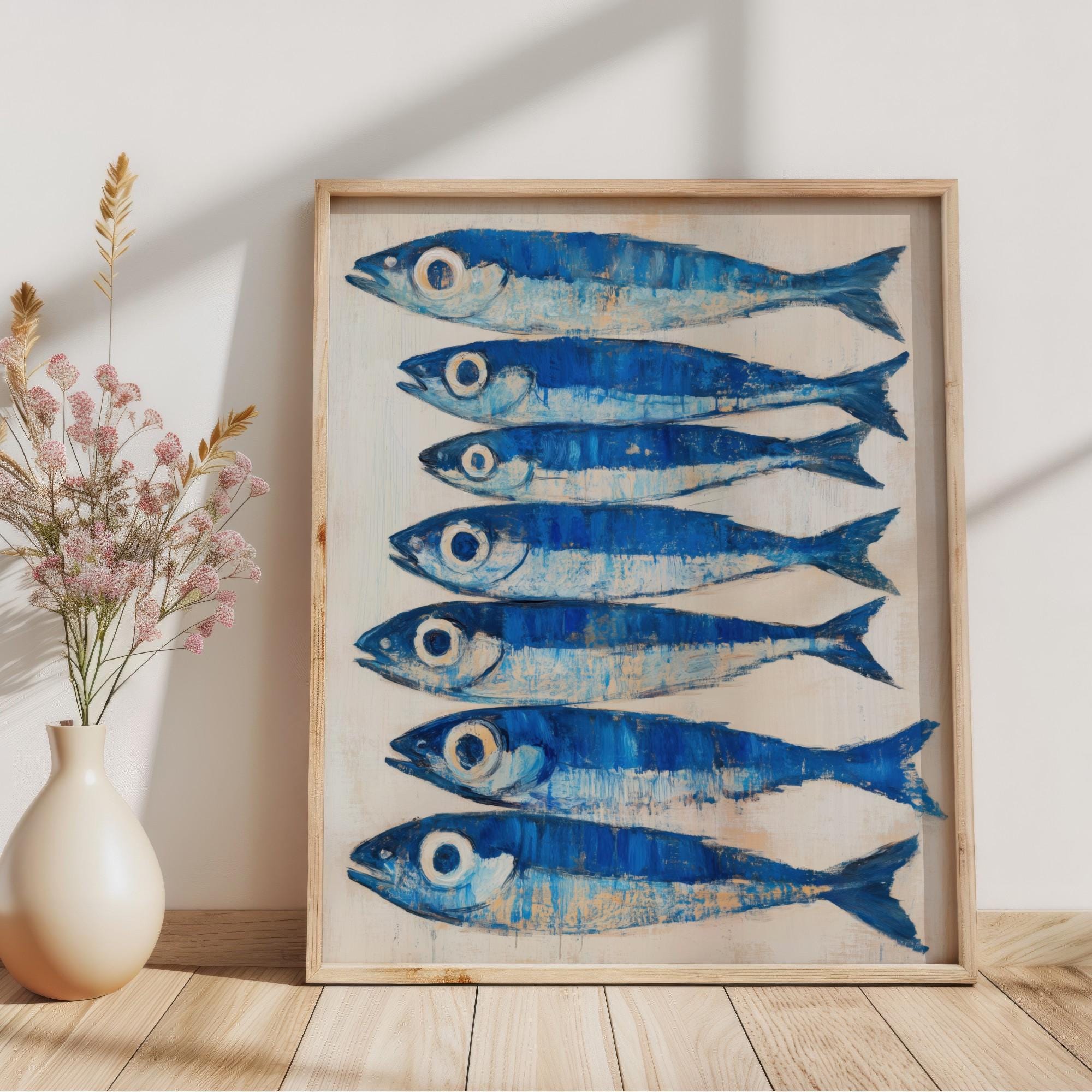 Sardine Painting, Coastal Art Digital Download, Retro Sardine Art Print ...