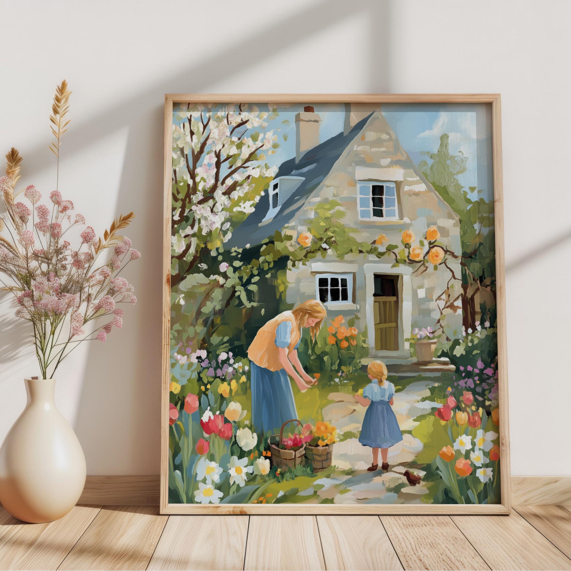 Spring Cottage Garden Art Print, Cute Spring Art Digital Download ...
