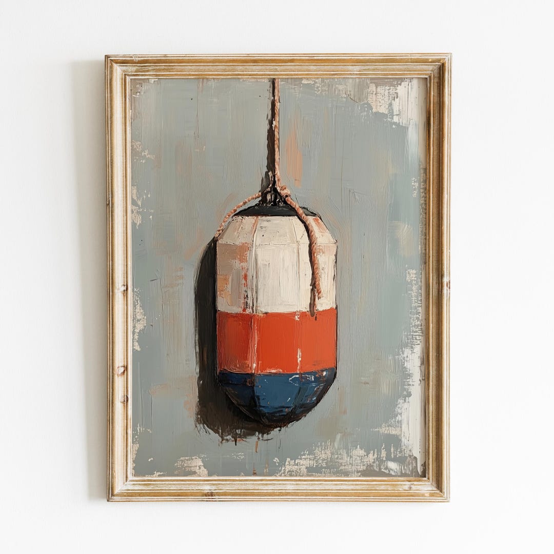 Lobster Buoy Painting, Coastal Art Digital Download, Vintage Buoy Art ...