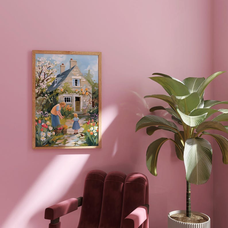 Spring Cottage Garden Art Print, Cute Spring Art Digital Download ...