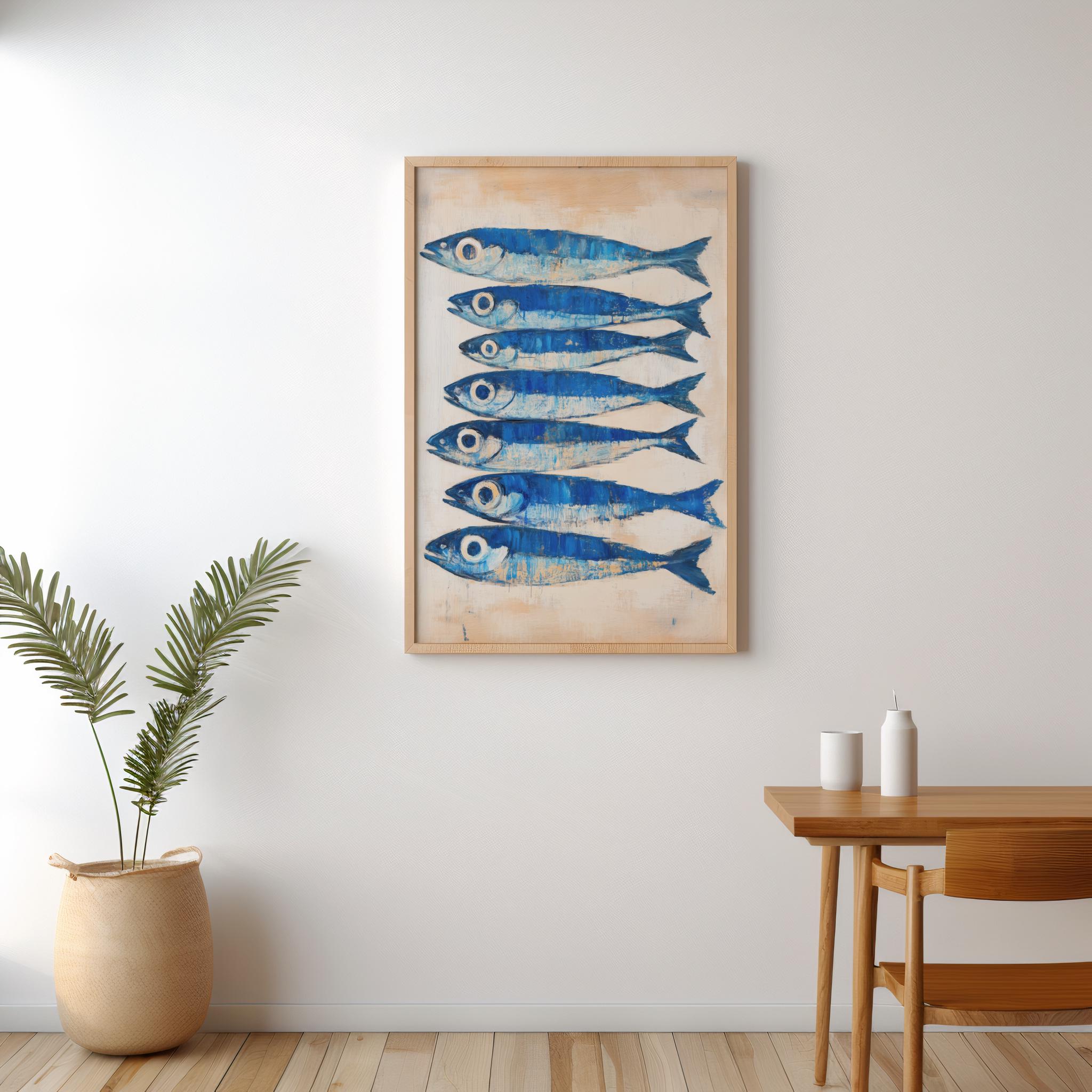 Sardine Painting, Coastal Art Digital Download, Retro Sardine Art Print ...