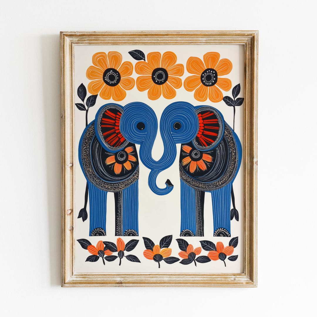 Indian Elephants Art Print, Gond Art Painting, Life Partners Printable ...