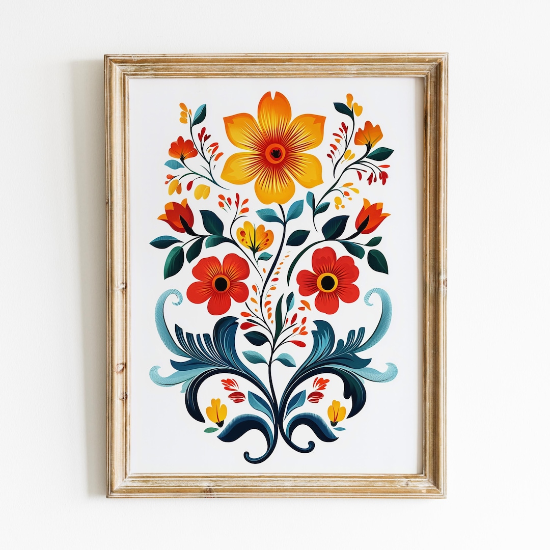 Floral Rosemaling Art Print, Norwegian Folk Art Digital Download ...