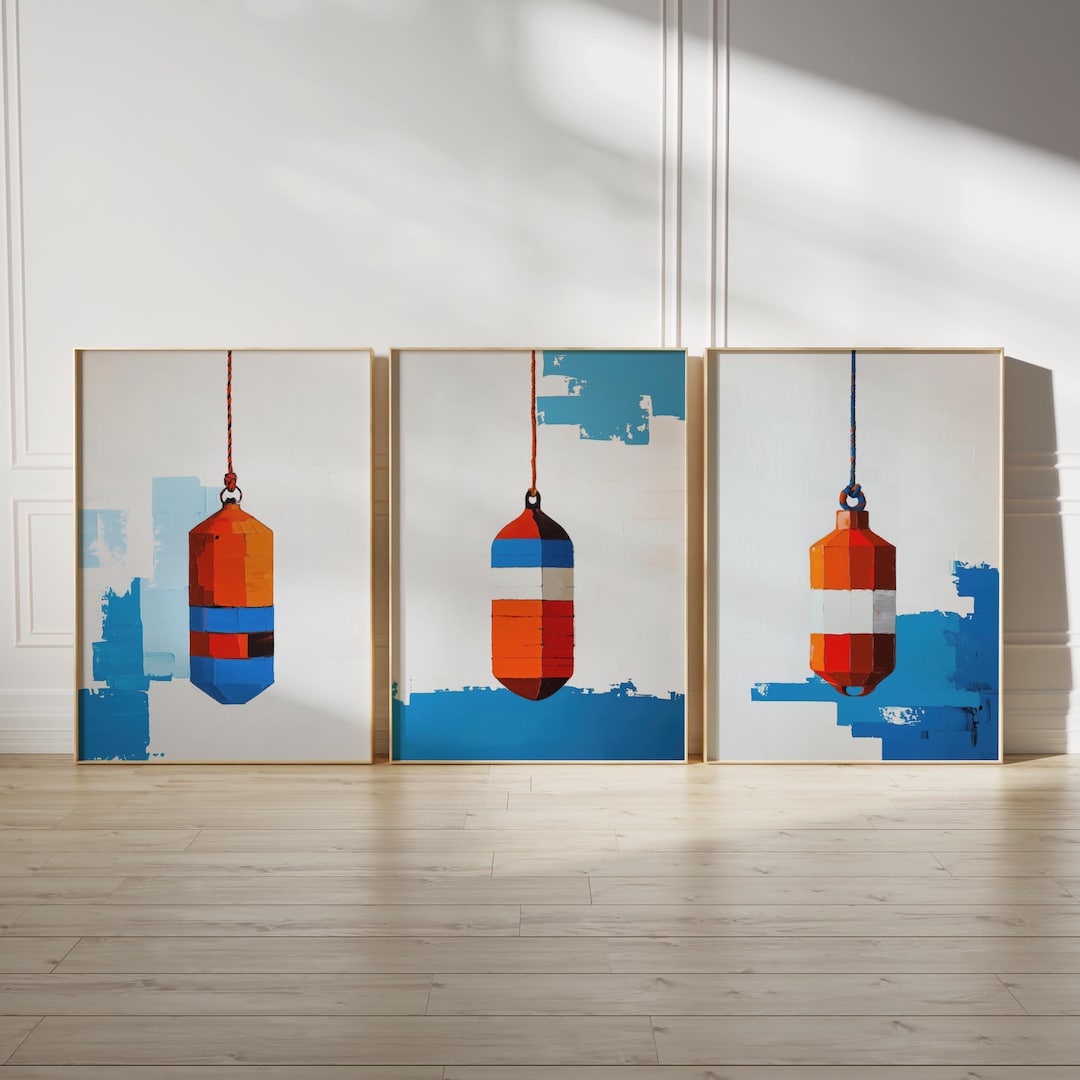 Lobster Buoy Paintings, 3 Coastal Art Digital Download, Fisherman ...