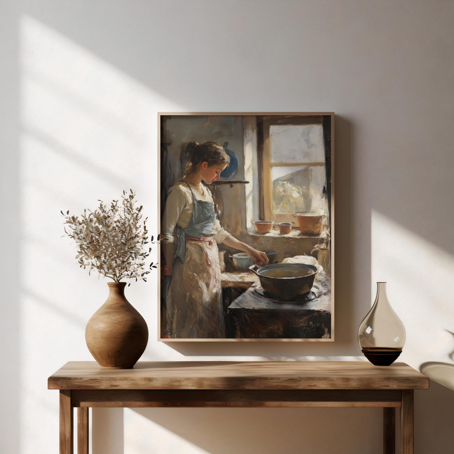 French Kitchen Painting, Vintage Art Print, Woman Cooking Art Digital ...