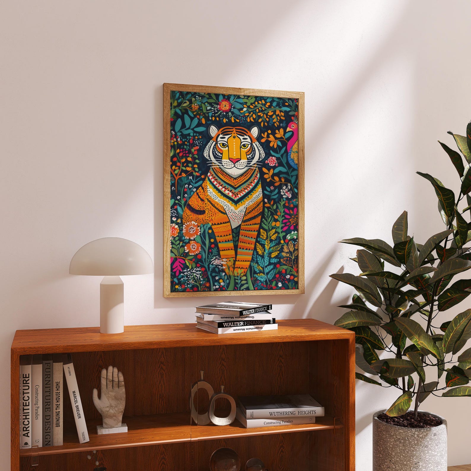 Indian Tiger Art Print, Gond Art Painting, Indian Folk Art Digital ...
