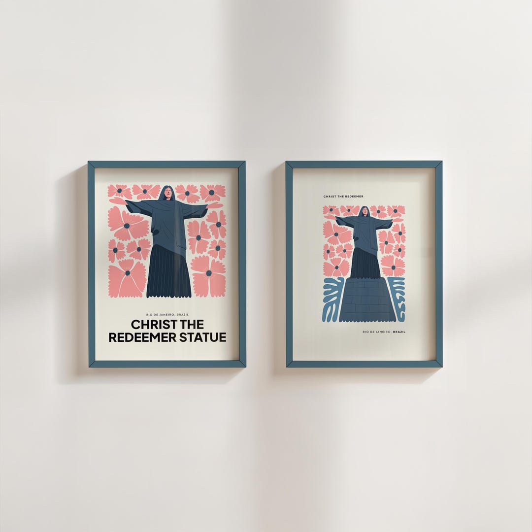 Christ the Redeemer Statue Print Set of 2 – Rio De Janeiro Brazil Wall ...
