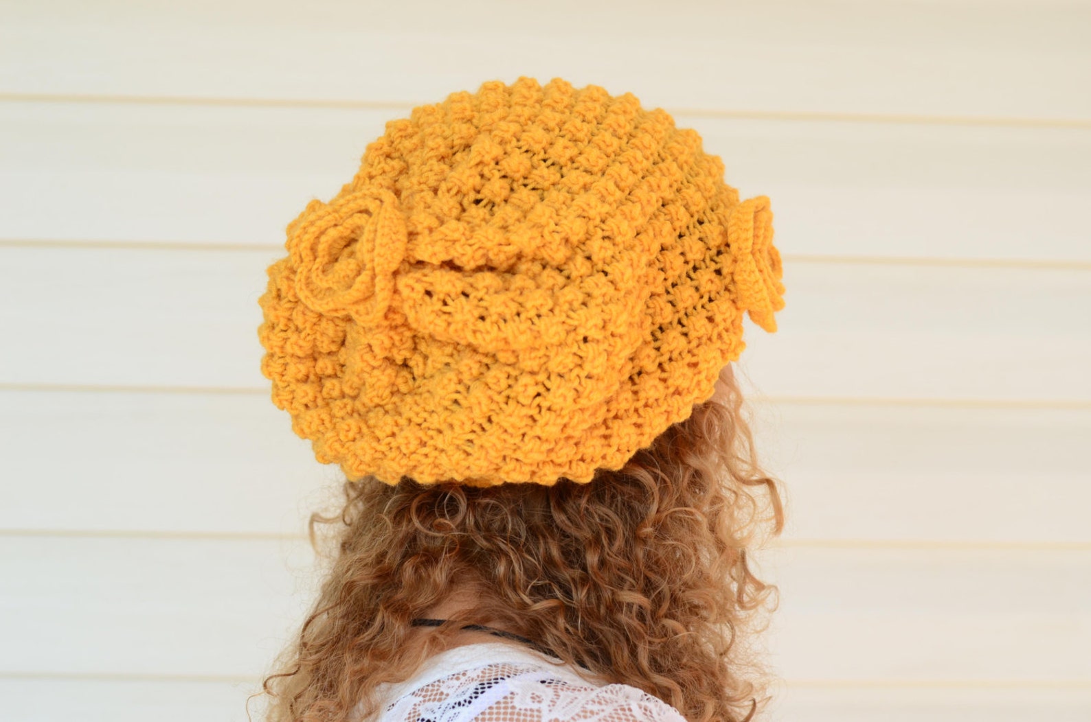Hand Knitted Hat, Mustard Hat, Slouchy Hat, Beret, Ribbed, Chunky ...