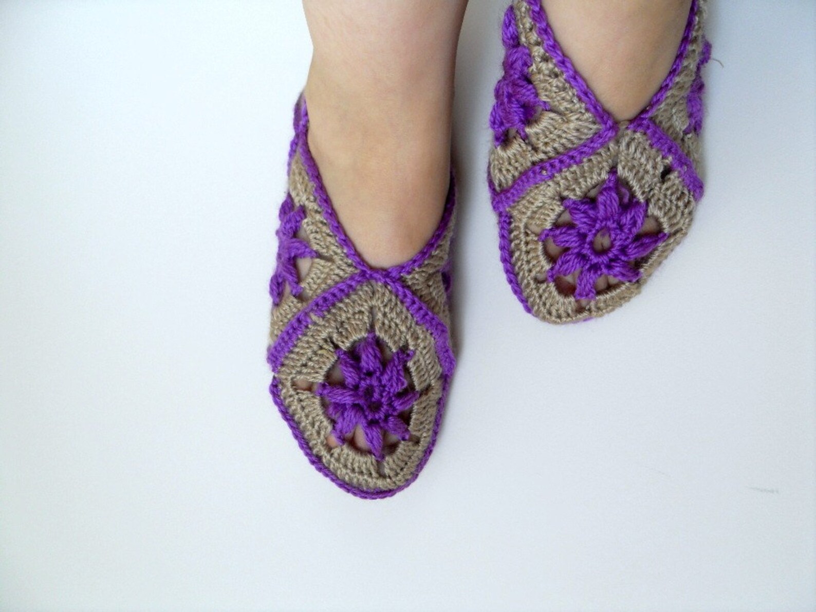 SALE Home Slippers Taupe and Deep Purple Slippers Winter Fashion ...