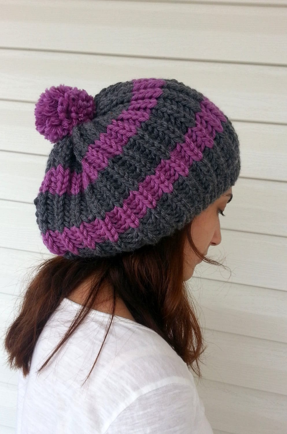 Stricken Slouchy Hut, Slouchy Mütze, Frauen Hut, Hand gestrickte Hut ...