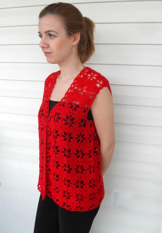 Crochet Vest Lace Tank Red Blood Top Romantic Top Summer | Etsy