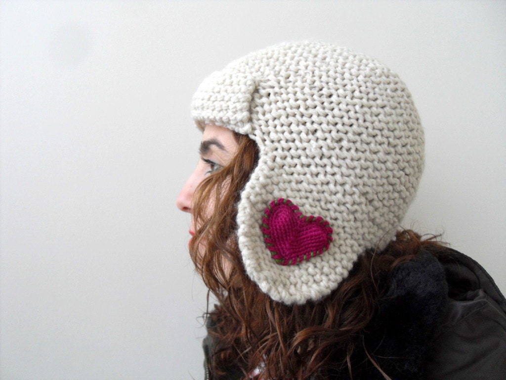 Winter Accessories, Heart Knit Hat, Valentines Day Gift, Pilot Hat for ...
