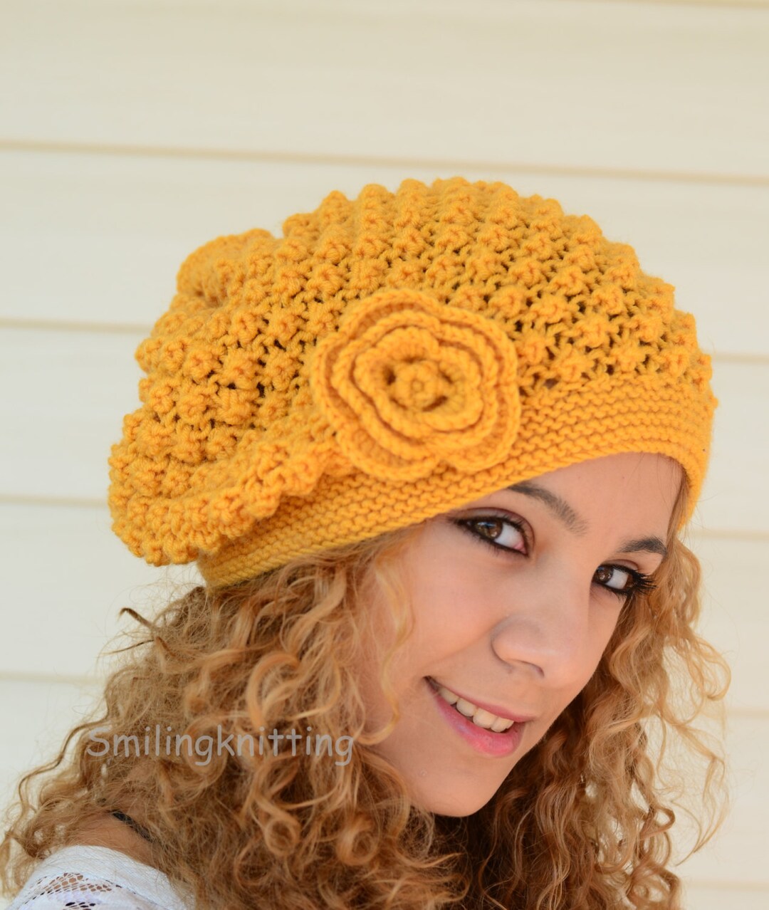 Hand Knitted Hat, Mustard Hat, Slouchy Hat, Beret, Ribbed, Chunky ...