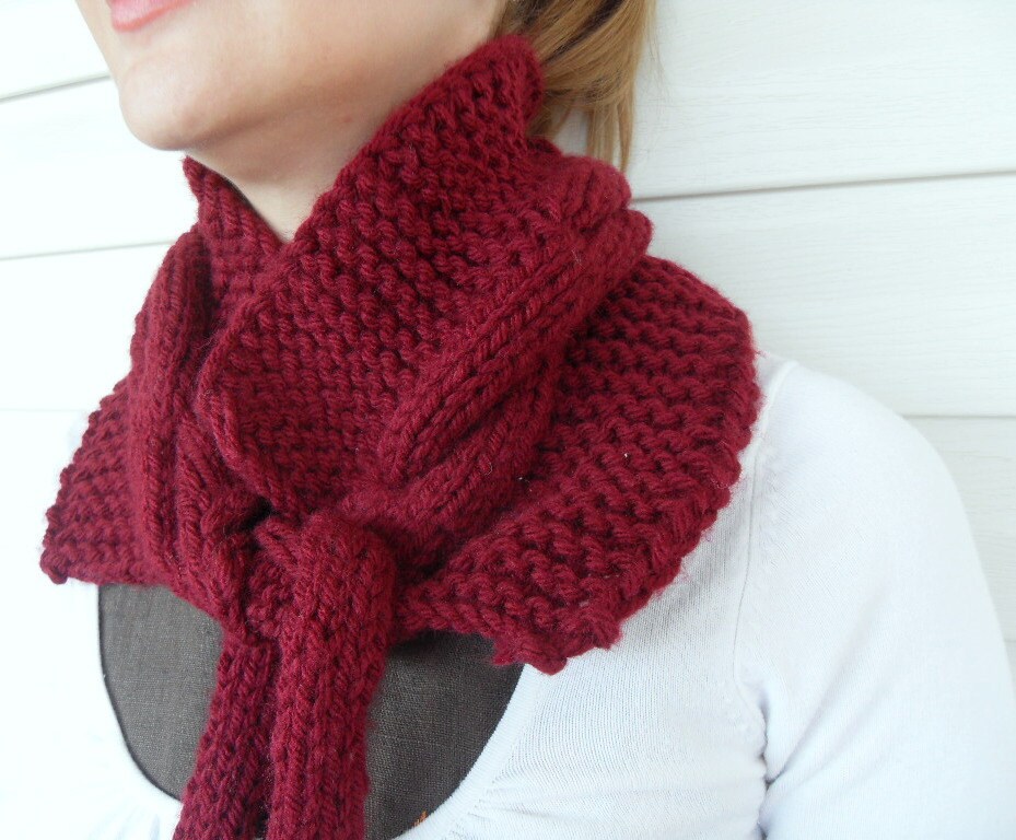 Red Scarf, Chunky Scarf, Burgundy Scarf, Cowl, Hand Knit Cowl, Neck ...