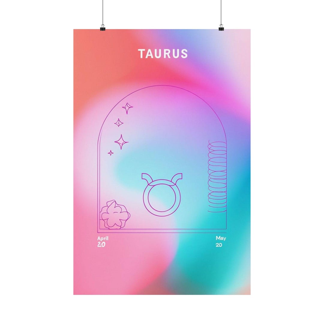 Vertical Poster, Taurus Pink Blue Purple Aura, Astrology Wall Art ...