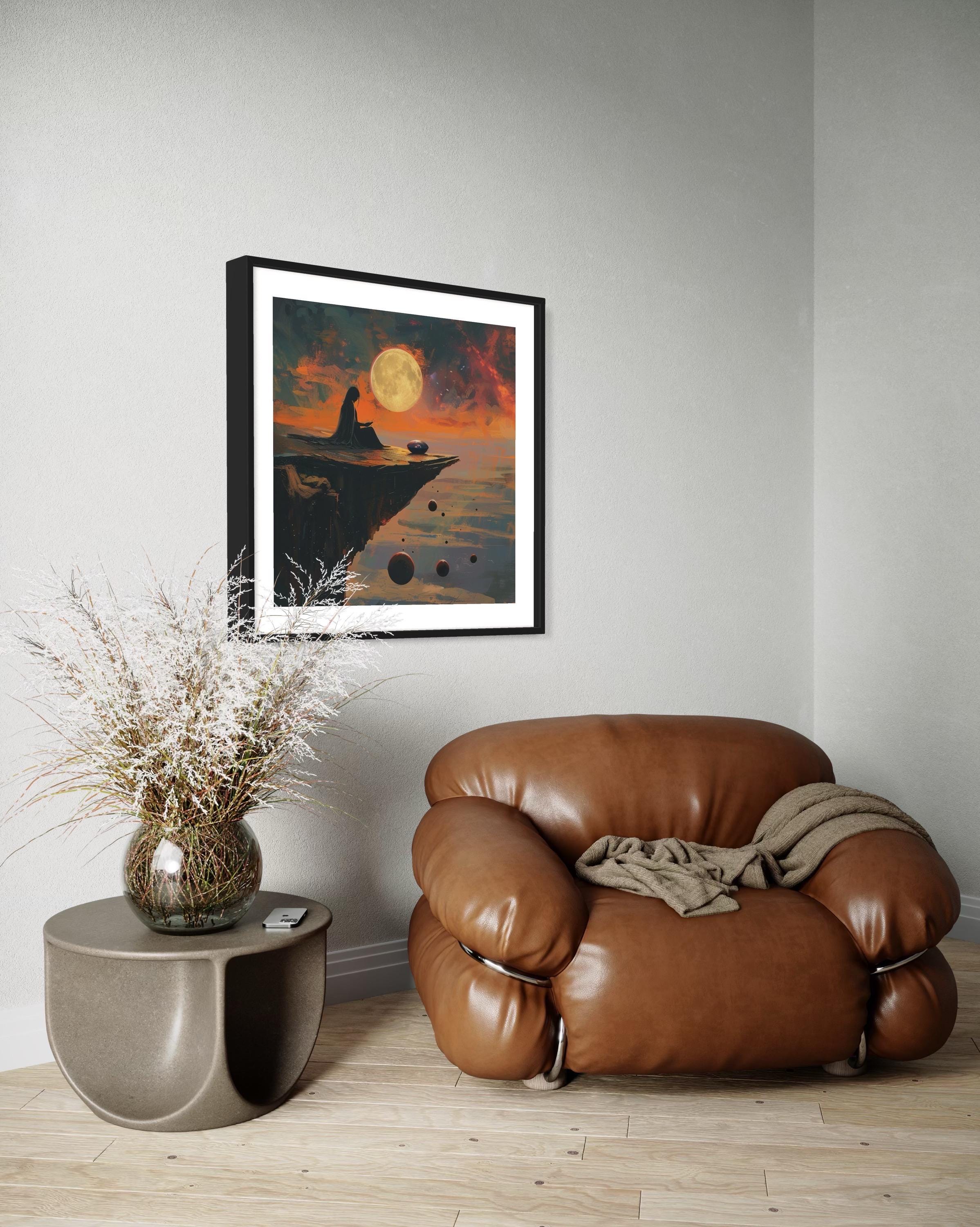 The Moon Watcher Surreal Fantasy Art Print Cosmic Dreamscape Decor ...