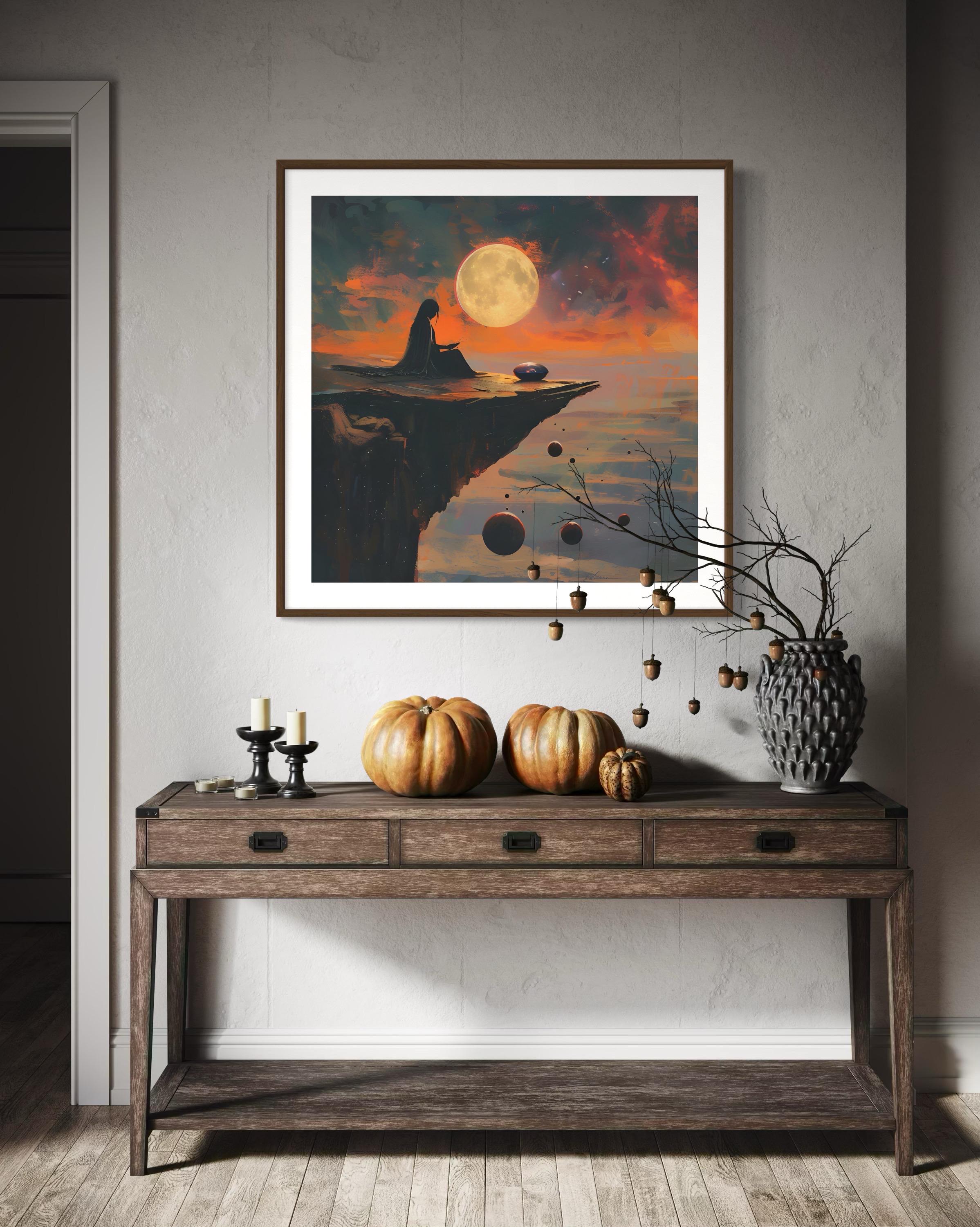 The Moon Watcher Surreal Fantasy Art Print Cosmic Dreamscape Decor ...