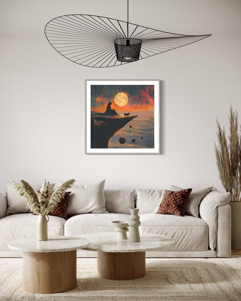 The Moon Watcher Surreal Fantasy Art Print Cosmic Dreamscape Decor ...