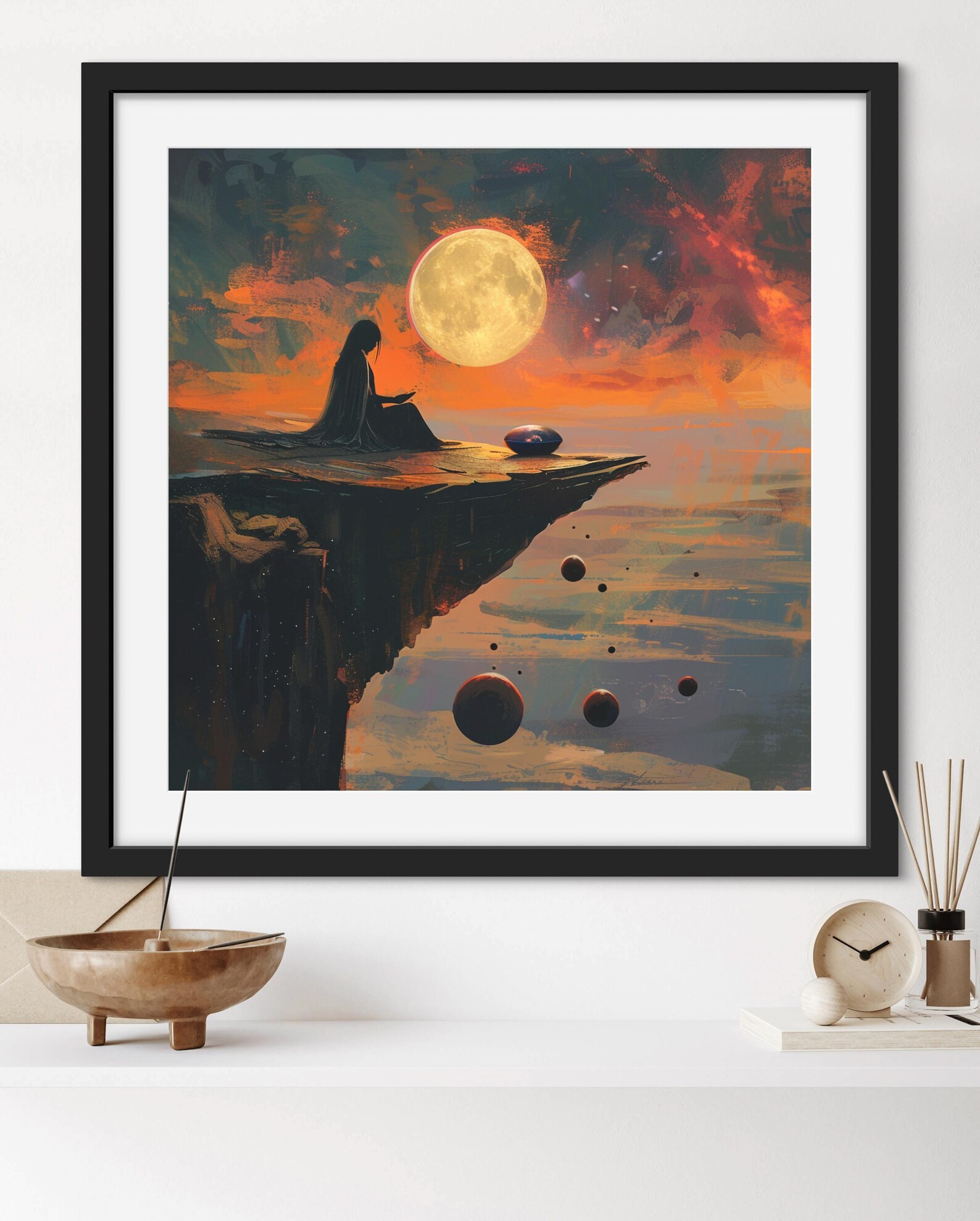 The Moon Watcher Surreal Fantasy Art Print Cosmic Dreamscape Decor ...