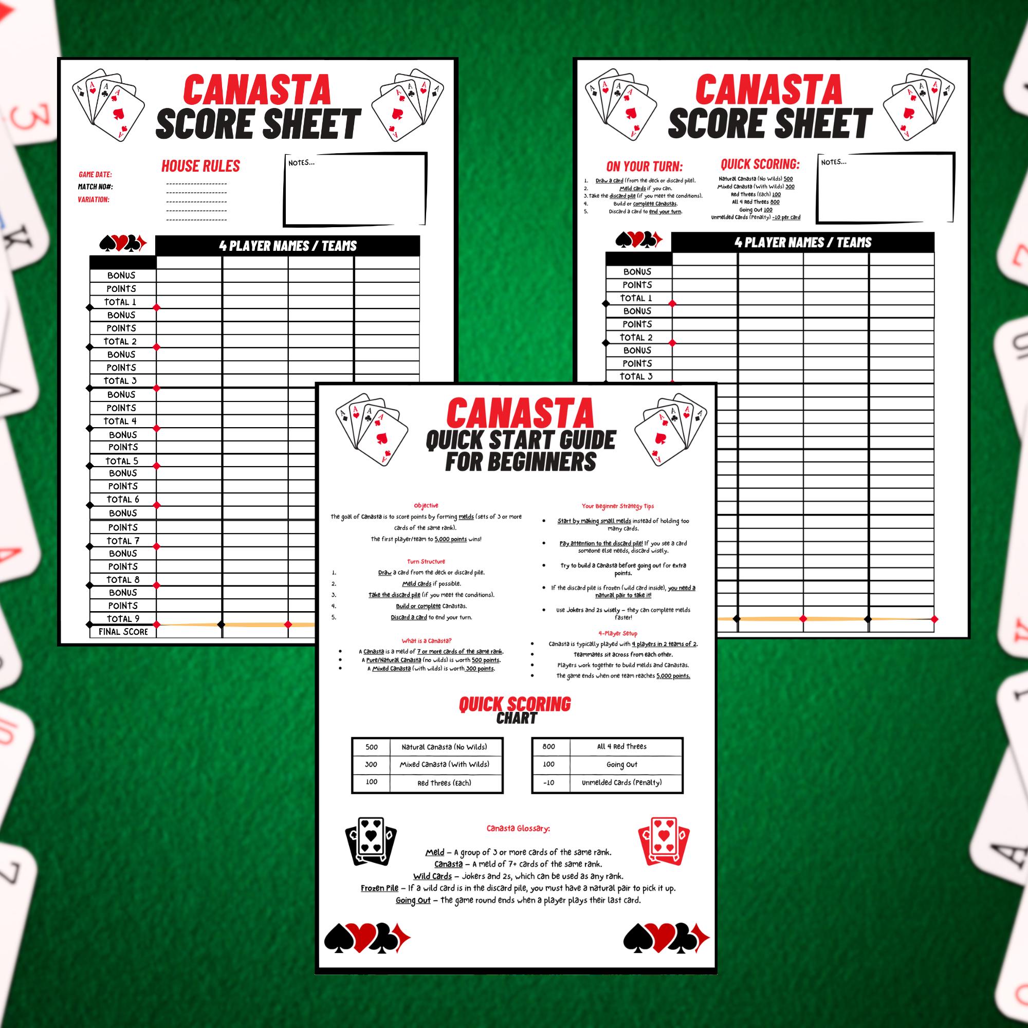 Canasta Score Sheet, Canasta Score Pad, Score Sheet, Game Score Sheet ...