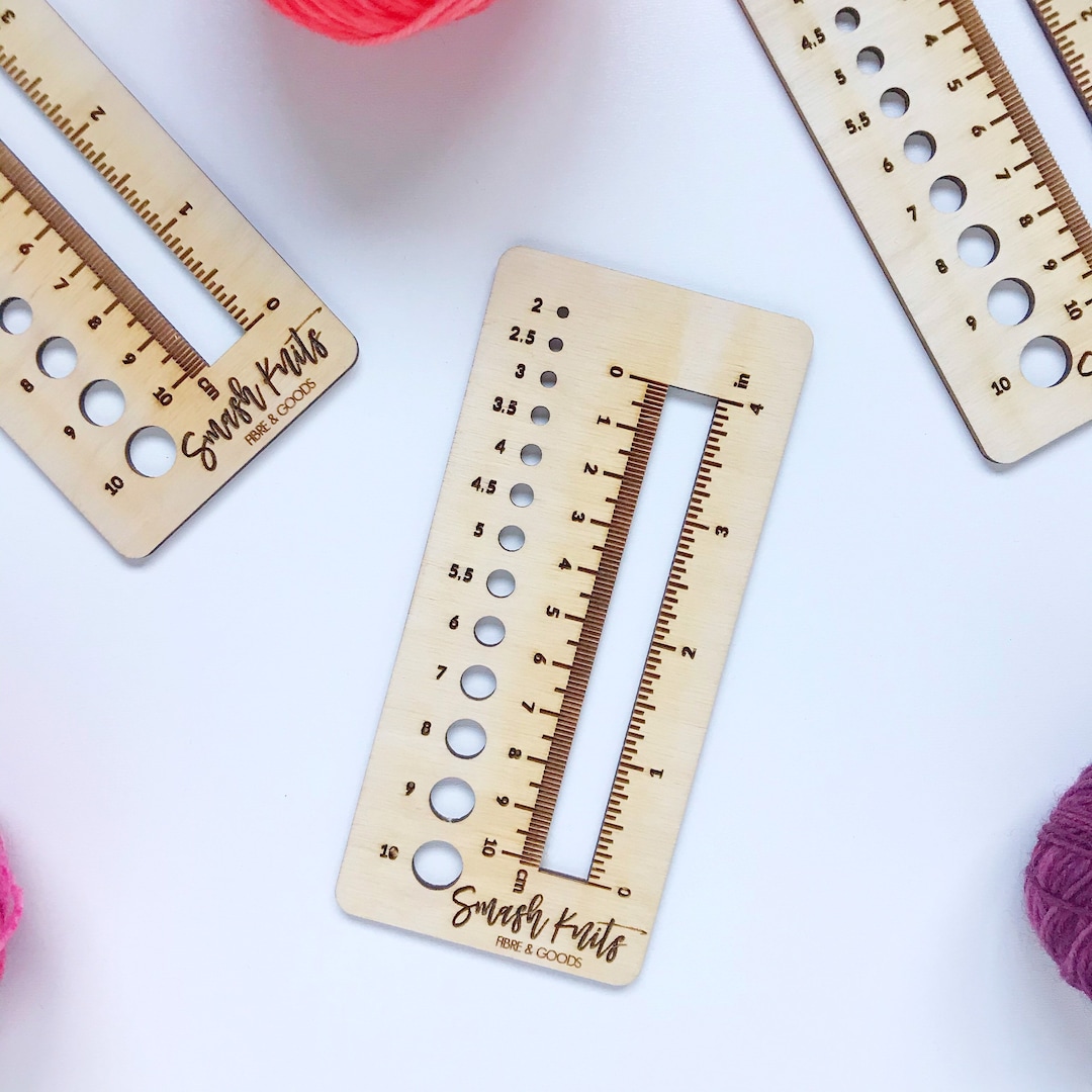 Wooden Knitting and Crochet Gauge Ruler Needle Sizer Knitting Themed ...