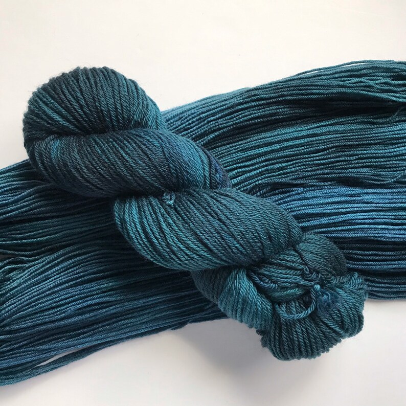 Hand Dyed Yarn rolling in the Deep Turquoise Blue Black | Etsy