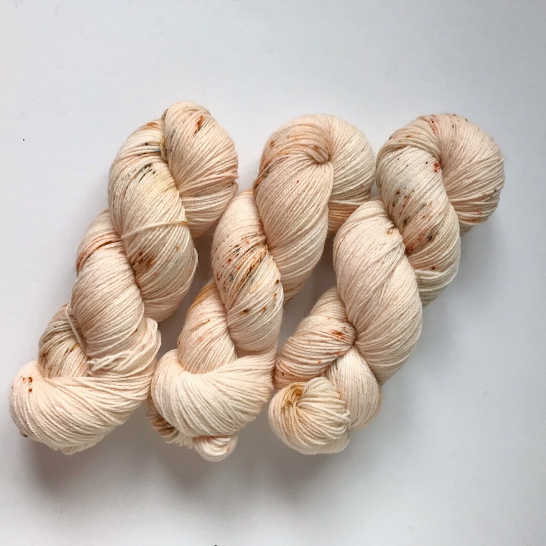 Hand Dyed Yarn “PEACH PEPPER” Orange Cream Olive Brown Superwash Merino ...