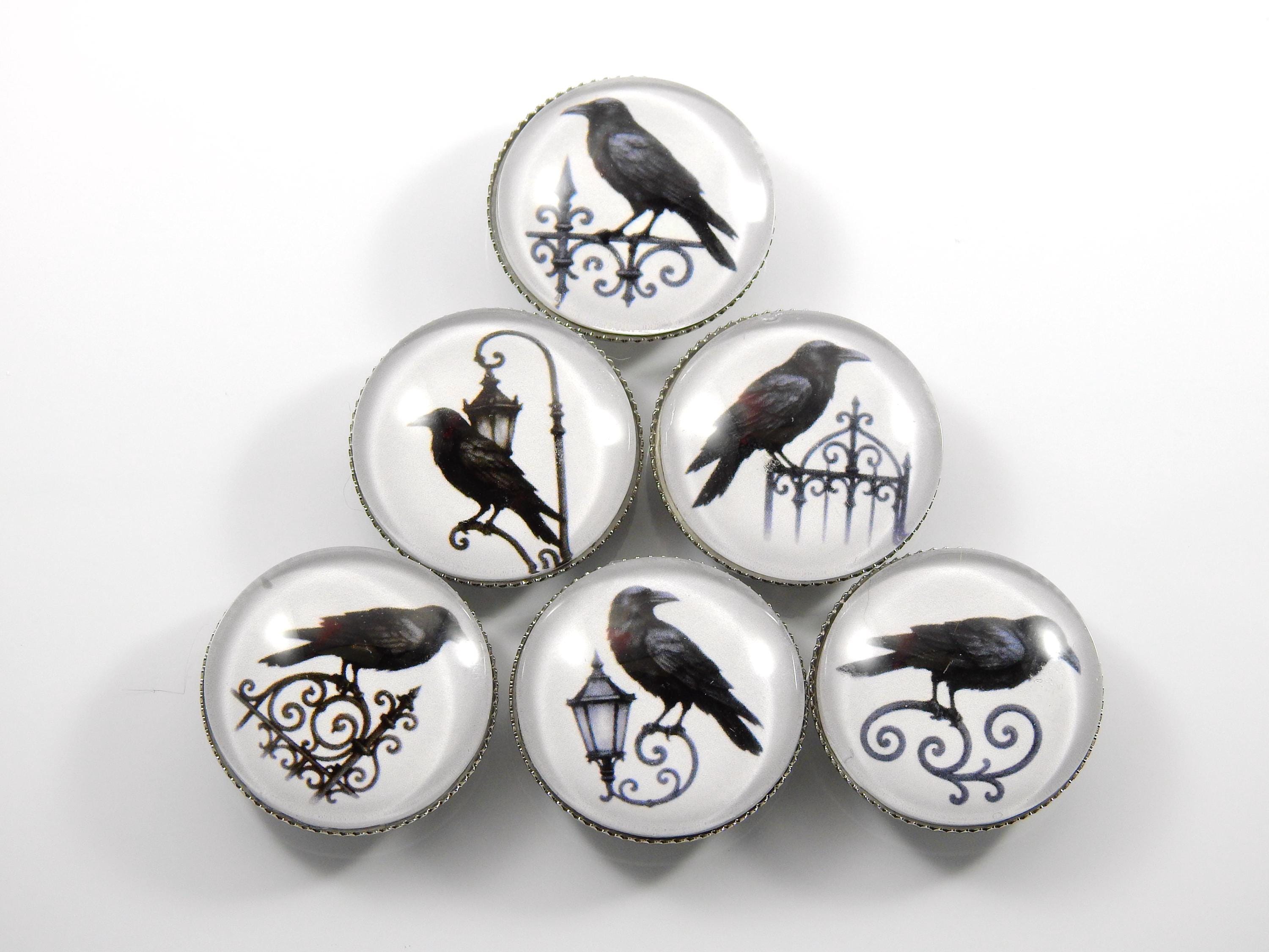 Gothic Raven Magnets – Dark Crow Glass Cabochon Set – Vintage Gate ...