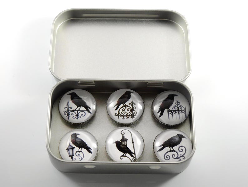 Gothic Raven Magnets – Dark Crow Glass Cabochon Set – Vintage Gate ...