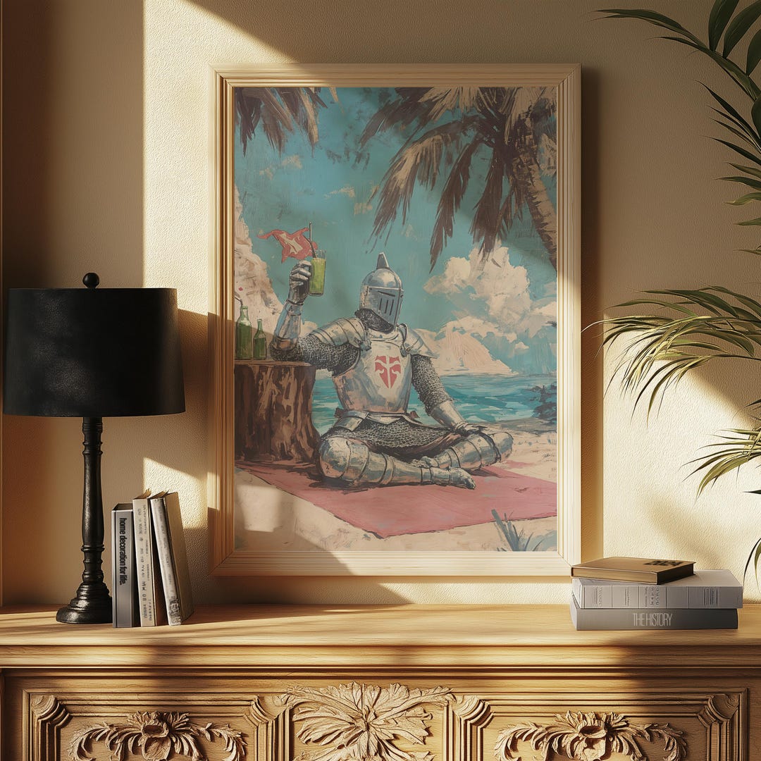 Knight Chill Beach Digital Art Print | Relaxing Medieval Seaside Poster ...