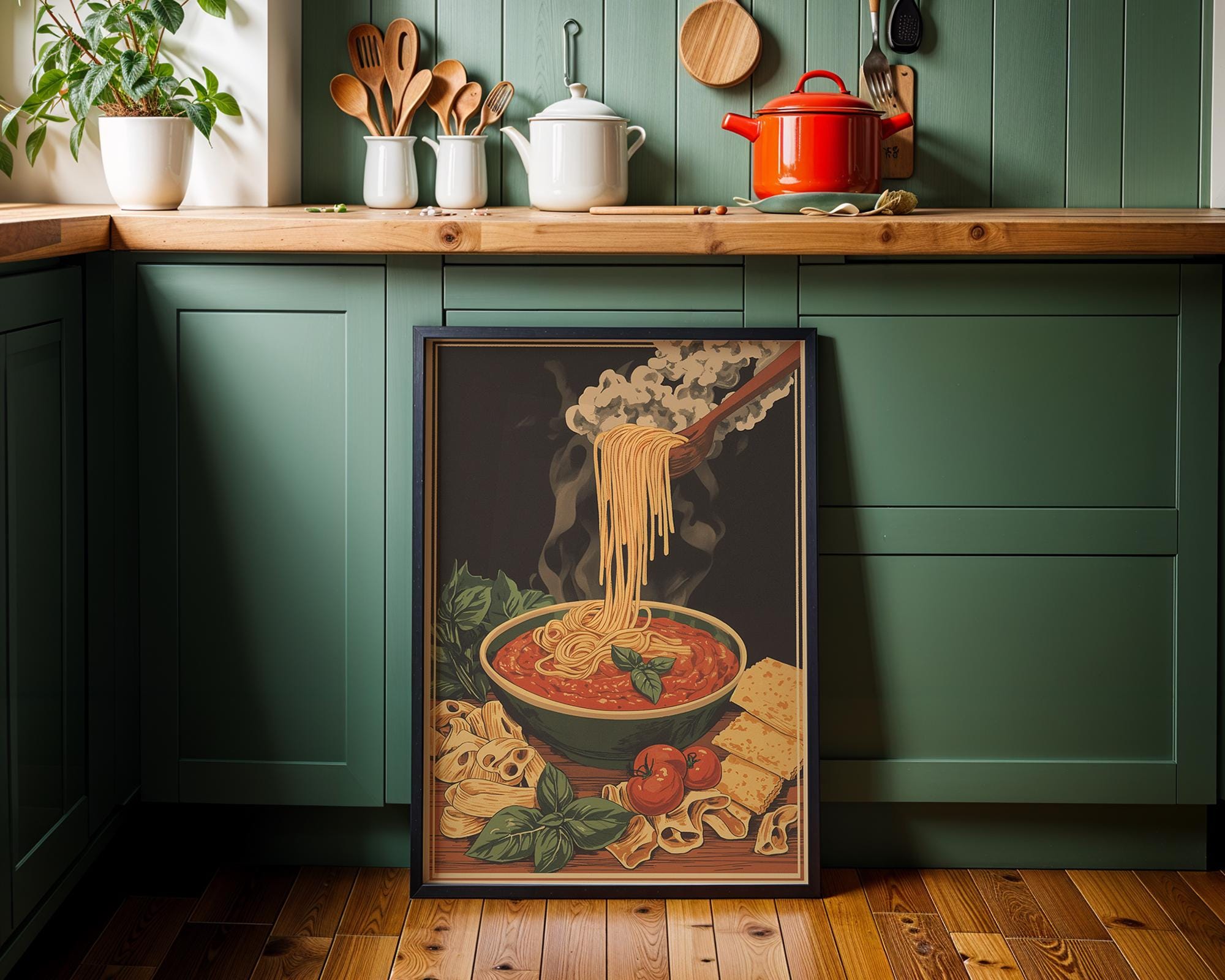 Vintage Pasta Art Print | Italian Kitchen Decor | Rustic Spaghetti ...