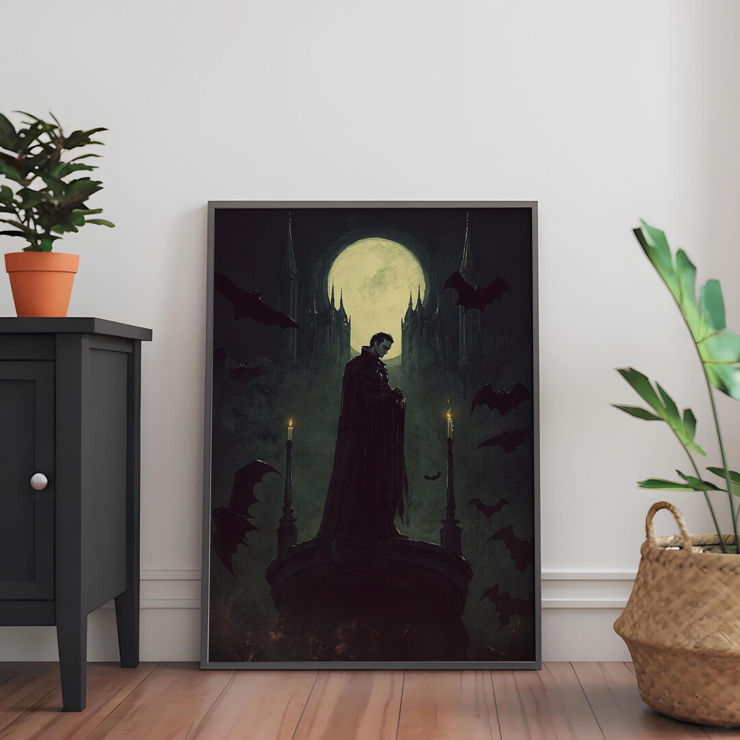 Dark Gothic Vampire Art Print | Haunted Castle & Full Moon | Horror ...