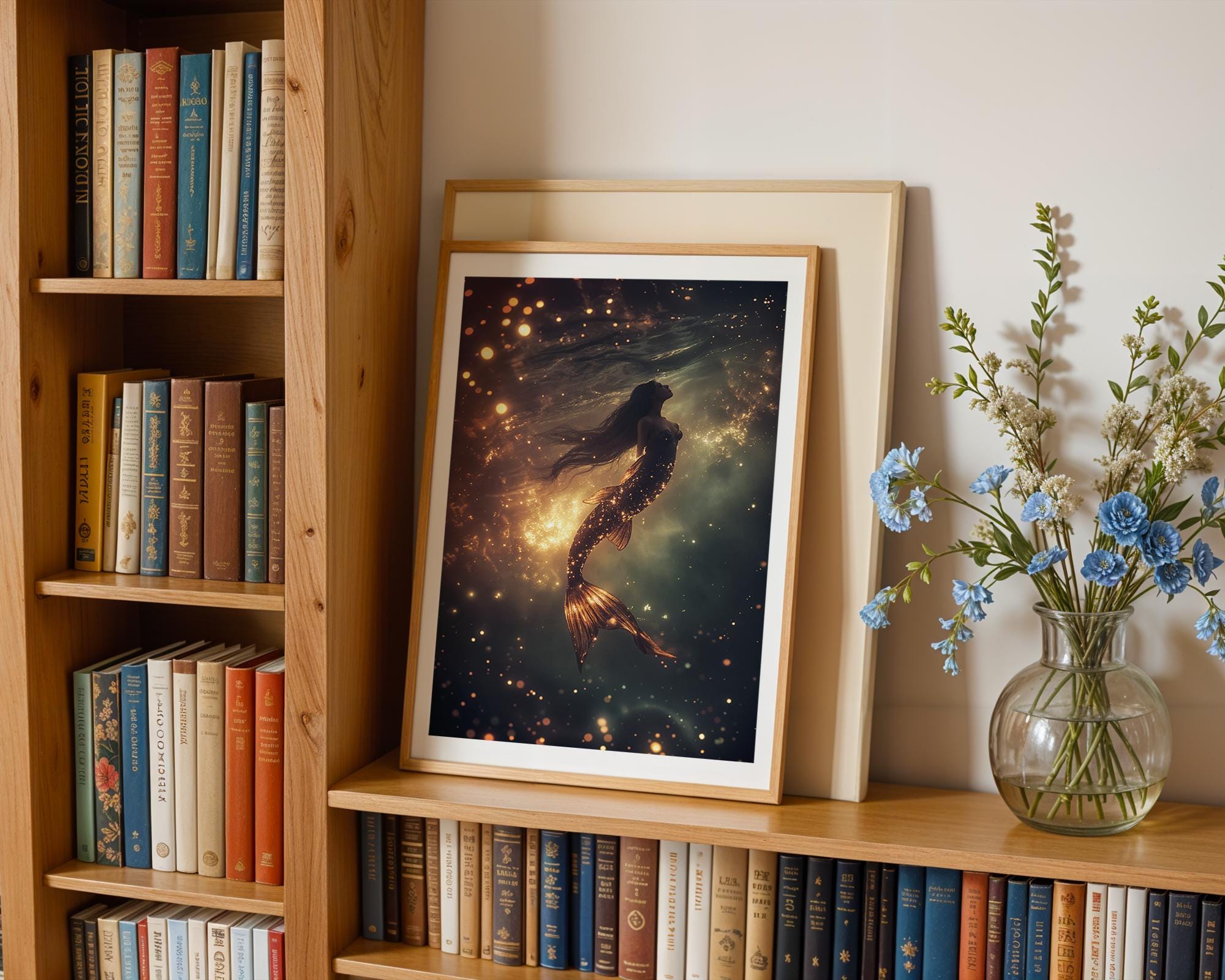 Golden Mermaid Glow Digital Art Print | Enchanting Ocean Fantasy ...