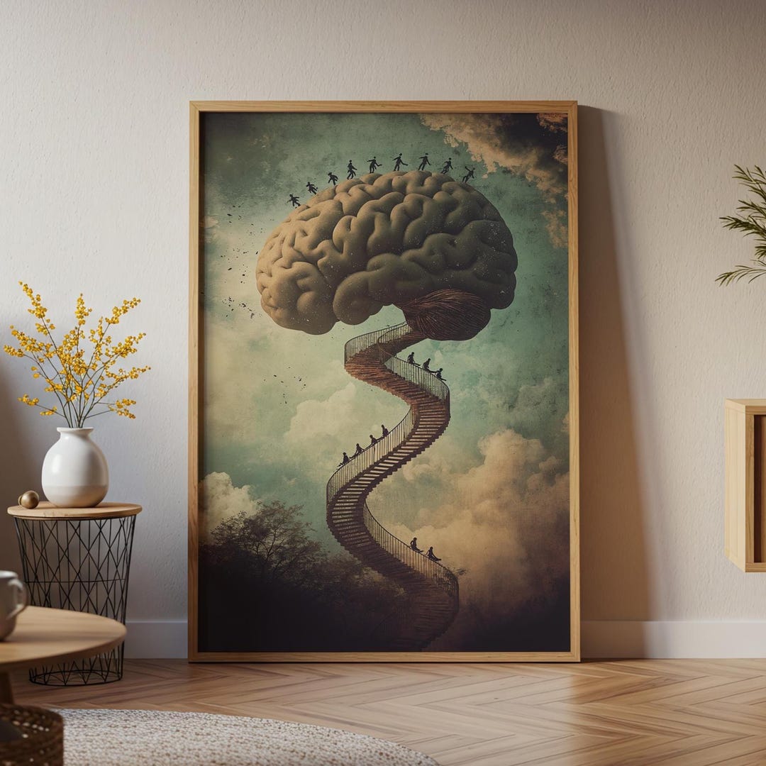 Brain Staircase Digital Art Print | Surreal Mind Concept Poster ...