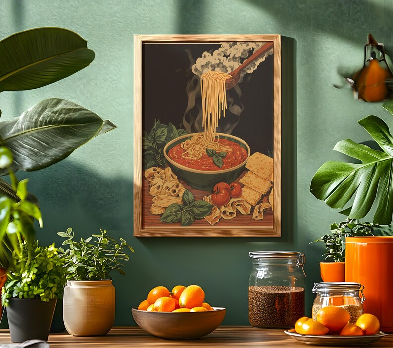 Vintage Pasta Art Print | Italian Kitchen Decor | Rustic Spaghetti ...