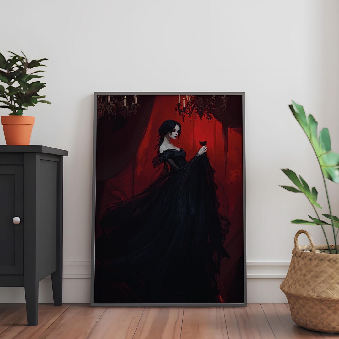 Gothic Vampire Lady Art Print | Dark Elegance & Blood Red | Horror ...