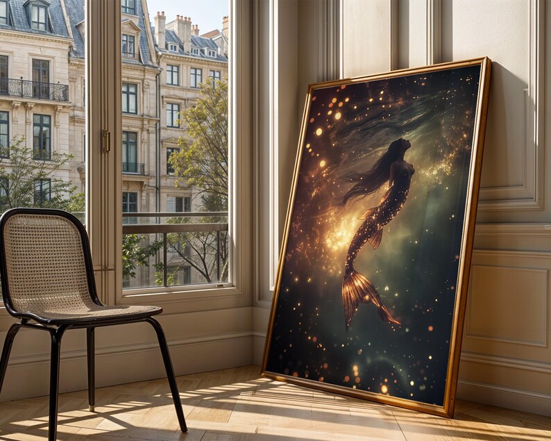 Golden Mermaid Glow Digital Art Print | Enchanting Ocean Fantasy ...